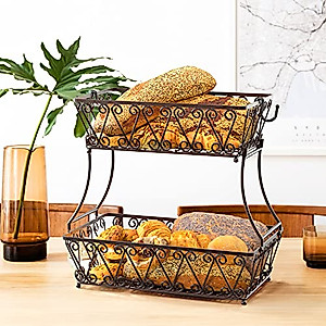 Simple Houseware 2-Tier Countertop Fruit Basket Bowl Storage, Bronze