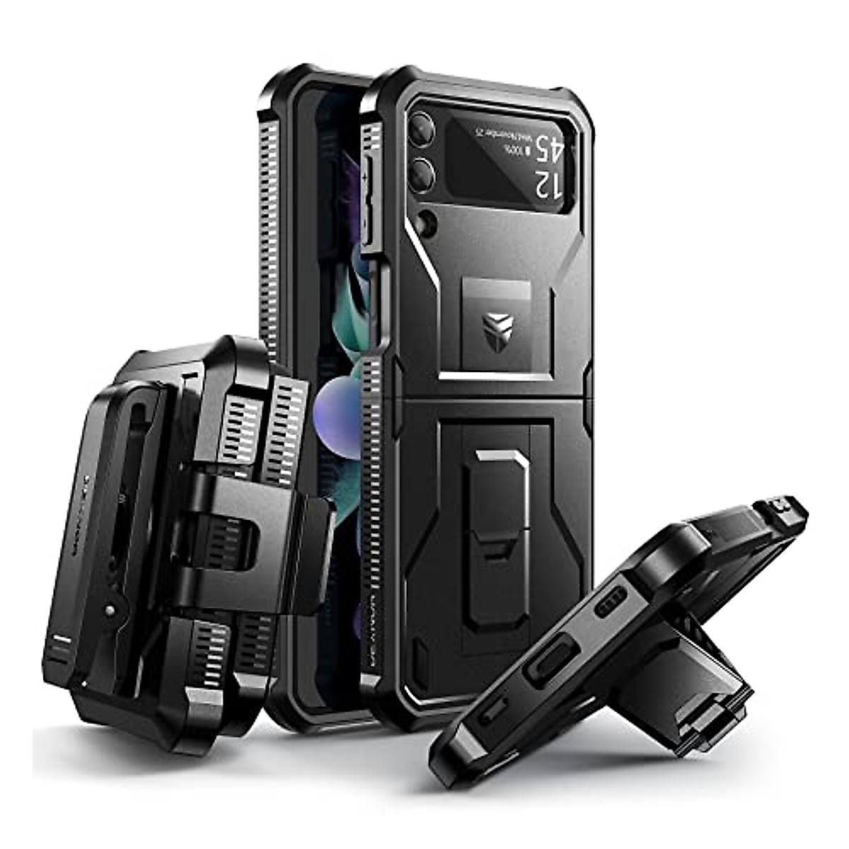 Dexnor Shockproof Case for Samsung Galaxy Z Flip 3 5G,Rugged Bumper Protective Case with Foldable Kickstand, Holster Cover with 360°Rotatable Belt Clip,Black