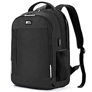 Anti-Theft Travel Laptop Backpack - 15.6 Inch Water Repellent Work Bookbag with USB Charging Port - Durable College School Casual Daypack Fits 15.6 Inch Laptop for Men/Women Black