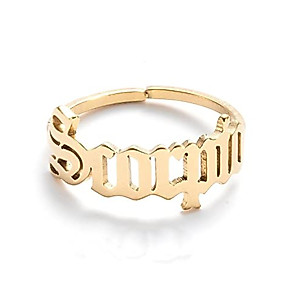 COLORFUL BLING Constellation Rings for Women, 12 Zodiac Old English Letter Adjustable Stainless Steel Zodiac Sign Ring Horoscope Astrology Jewelry-gold Scorpio