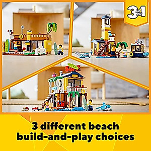 LEGO Creator 3-in-1 Surfer Beach House 31118 - Featuring Lighthouse, Pool House, Boat, 2 Minifigures, Dolphin Figure, Great Summer Building Toy Set for Kids, Girls, and Boys Ages 8+
