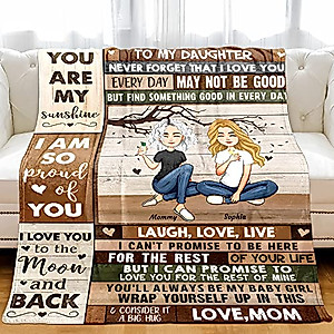 KERAOO Custom to My Daughter Blanket from Mom - You are My Sunshine - Personalized Name Blanket for Daughters Christmas Graduation