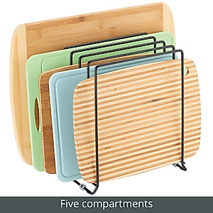 mDesign X-Large Steel Storage Tray Organizer Rack for Kitchen Cabinet - Divided Holder with 5 Slots for Skillets, Frying Pan, Pot Lids, Cutting Board, Baking Sheets - Concerto Collection - White