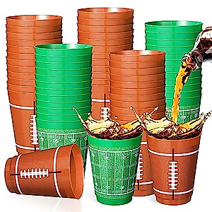 Nuenen 16 oz Football Plastic Cups Football Party Cup Favors Set Football Theme Reusable Cups Plastic Frosted Cup for Football Theme Party Supplies Kids Game Birthday Decorations(24 Counts)