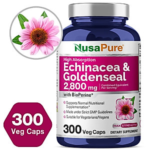 NusaPure Echinacea Goldenseal 2,800mg 300 Veggie Caps (Vegetarian, Non-GMO, Vegan)