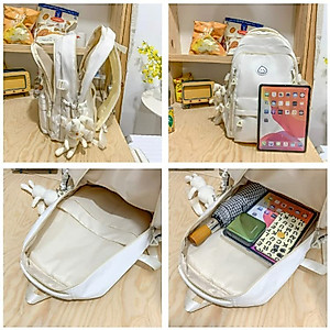 Preppy Backpack Smiling Face with Bunny Plush Cute Aesthetic Backpack Preppy Stuff Kawaii Accessories Korean College Style (White,One Size)