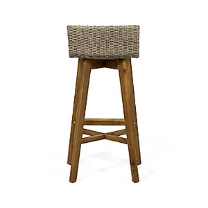Christopher Knight Home La Brea Outdoor Acacia Wood and Wicker Barstools (Set of 4), Light Brown and Teak