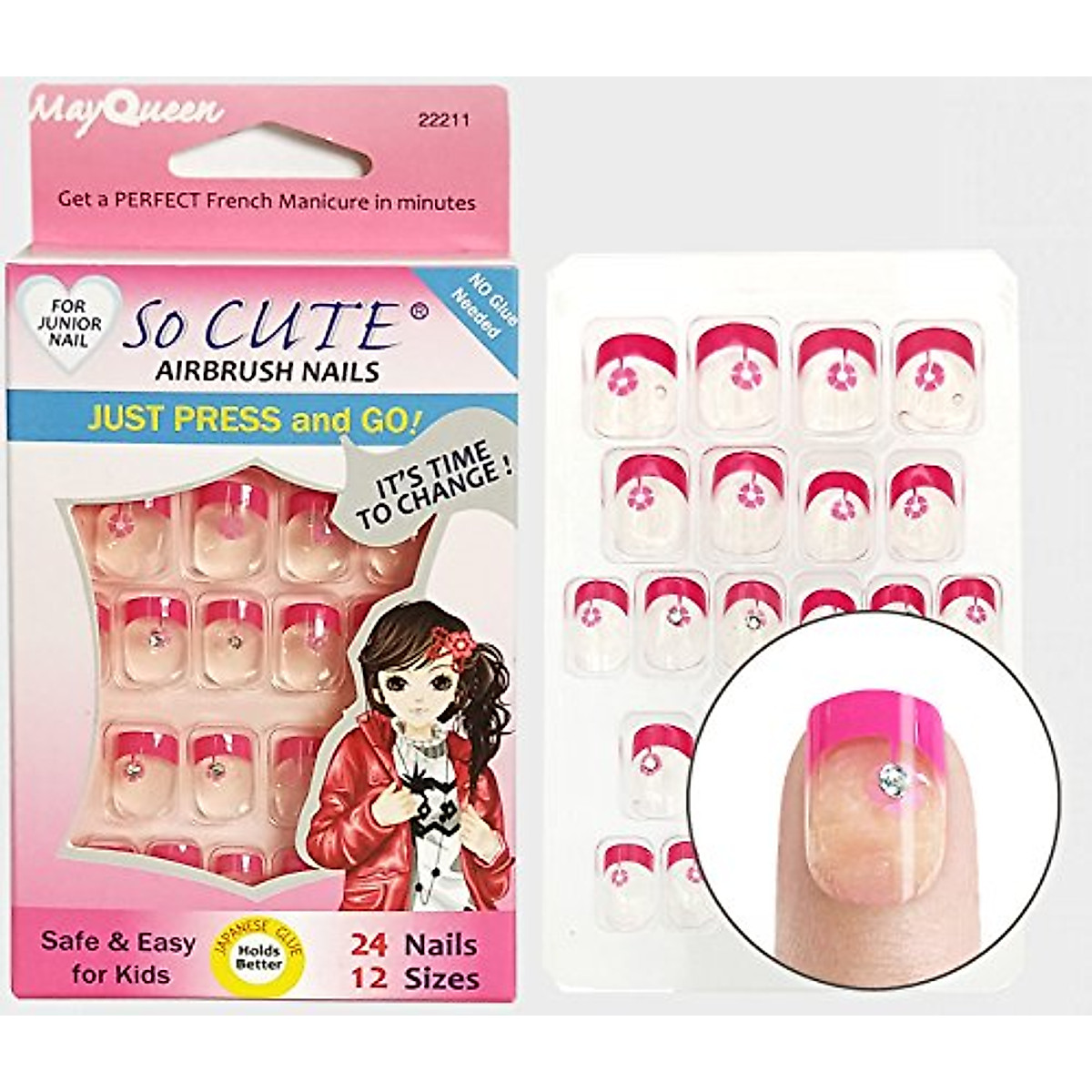 Beautia 3PACK 72Tips So Cute Junior Fake Nails, Sticker Nail for Kids (Pattern 2)