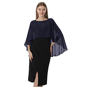 Hotshawl Capelets for women Chiffon Cape Shawls and Wraps for Evening Dress Wedding Capes Cover Up (Navy)