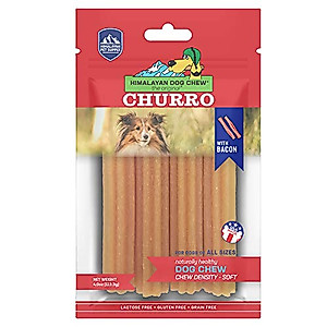Himalayan Dog Chew Churro Yak Cheese Dog Chews, 100% Natural, Long Lasting, Gluten Free, Healthy & Safe Dog Treats, Lactose & Grain Free, Protein Rich, For All Breeds, Soft, Real Bacon Flavor, 4 oz