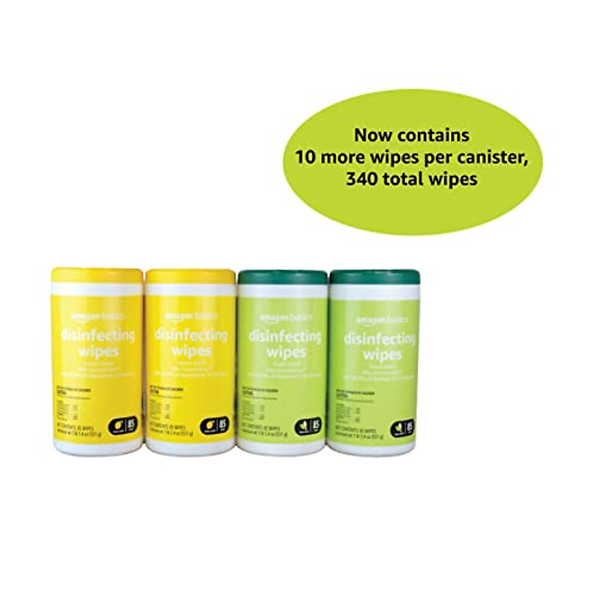Amazon Basics Disinfecting Wipes, Lemon & Fresh Scent, Sanitizes/Cleans/Disinfects/Deodorizes, White, 85 Count, Pack of 4 (Previously Solimo)