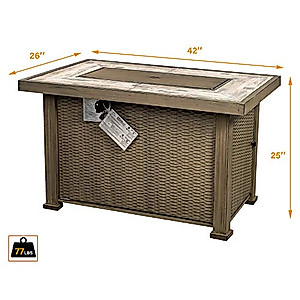 Summerville Propane Gas Fire Fit, 42 inch Outdoor Fire Pits Smokeless 50,000 BTU Auto-Ignition Fire Table with Lava Stone for Patio,Garden,Backyard, Grey Brush