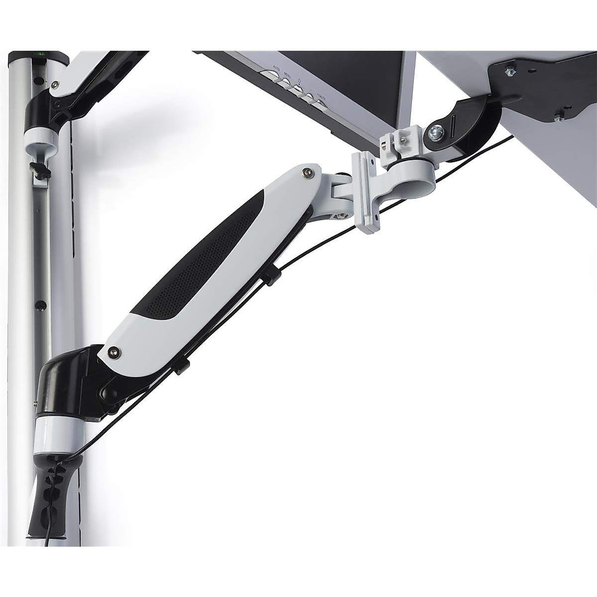 Displays2go Monitor Desk Mount Stands, Aluminum, Adjustable Height – Silver (VMSSWWMA27)