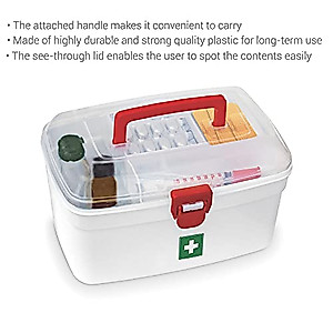 Milton Medical Box, First Aid Empty Medicine Storage Box | Organizer | Attached Handle | Family Emergency Kit | Detachable Tray | Easily Accessible with a Transparent Lockable Lid | White