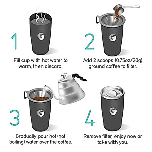 Coffee Gator Coffee Travel Mug - 20 OZ Stainless-Steel, Vacuum Insulated Tea and Coffee Tumbler for Women and Men with Leakproof Lid & Paperless Dripper, Gray