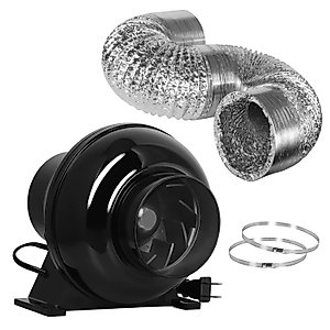 iPower 4 Inch 230 CFM Inline Ventilation Fan Quiet Vent Blower with 8 Feet Non-Insulated Flex Aluminum Ducting for Grow Tent Air Circulation, 2 Clamps Included