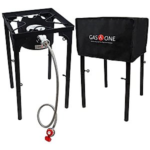 Gas One B-3000H-15+50480 Propane Single Burner Camp Stove with Weather Proof Cover
