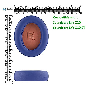 Geekria QuickFit Protein Leather Replacement Ear Pads for Anker Soundcore Life Q10, Q10 BT Headphones Earpads, Headset Ear Cushion Repair Parts (Blue/Orange)