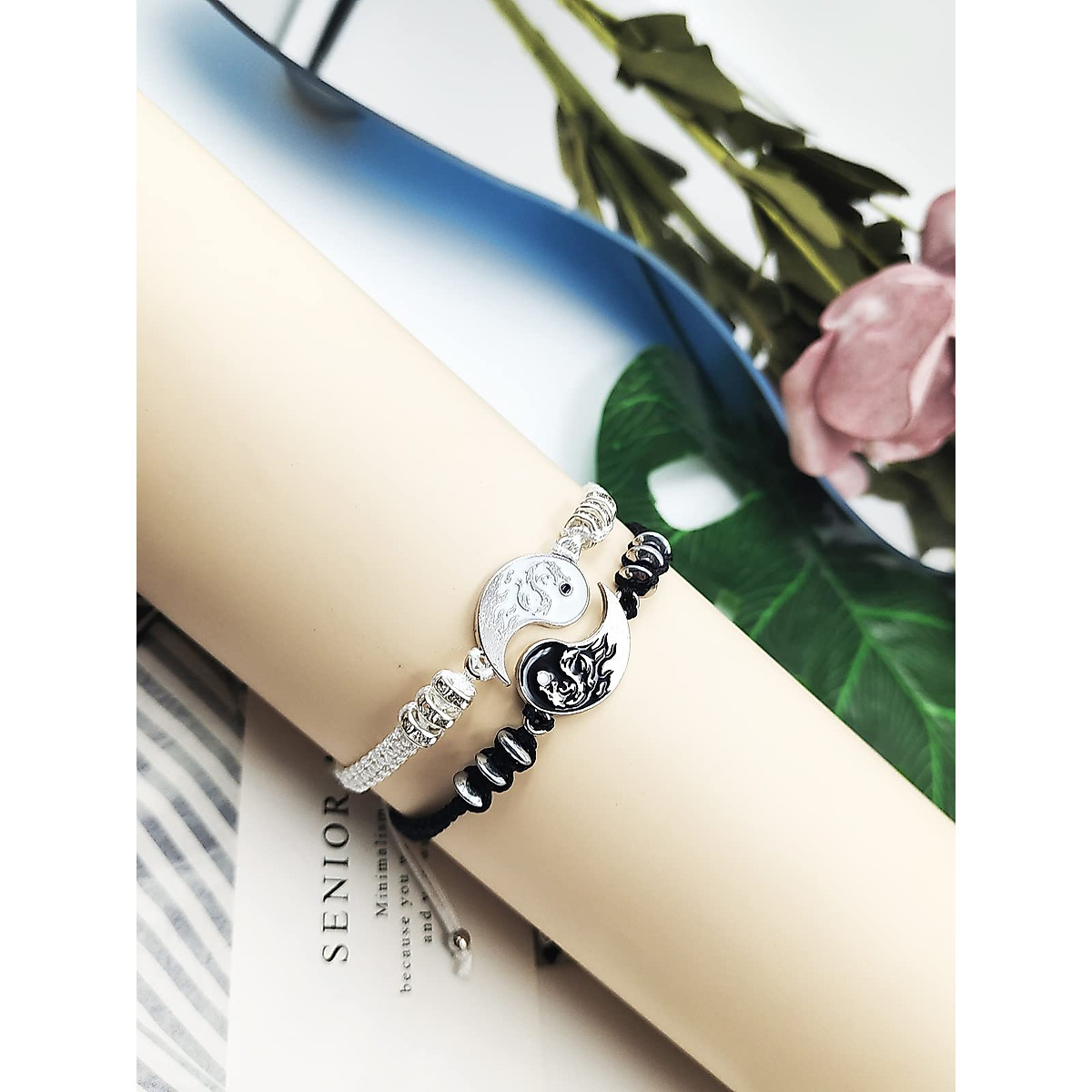 INENIMARTJ 4Pcs Yin Yang Matching Dragon Bracelet Necklaces Set for Women Men,Yin Yang Couple Bracelet Pendant Necklaces for Bff Best Friend (C 4P)