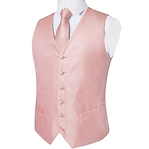 DiBanGu Mens Vest and Tie Set Formal Paisley Waistcoat and Necktie Pocket Square Cufflinks Silk Suit Vest for Tuxedo Wedding, Rose Gold, XX-Large