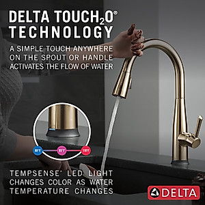 Delta Faucet Essa Touch Kitchen Faucet, Gold Kitchen Faucets with Pull Down Sprayer, Kitchen Sink Faucet, Touch Faucet for Kitchen Sink, Delta Touch2O Technology, Champagne Bronze 9113T-CZ-DST