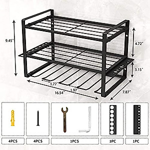 Heavy Duty Floating Tool Shelf Power Tool Organizer Garage Tool Storage Shelf Drill Holder 3 Layers Wall Mounted Storage Rack with Screwdriver Holder Black Suitable for Garage/Workshop