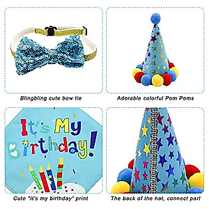 LEBERY Dog Birthday Bandana Scarf Dog Birthday Party Supplies, Boy Dog Birthday Hat Party Hat Cute Dog Boy Birthday Bow Tie Blue Dog Birthday Outfit for Small Medium Large Dogs Pets