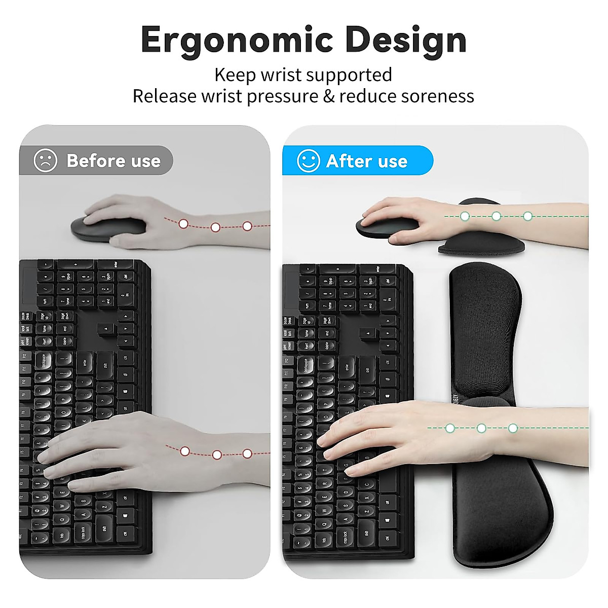 ZIBLY Gel Memory Foam Wrist Rest Keyboard and Mouse Set - Ergonomic Anti-Skid Non Slip Cushion Mouse Pad Wrist Support - Easy Typing, Pain Relief for Work from Home Gaming Computer Laptop
