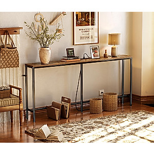 SUPERJARE 70 Inch Console Table with Outlet, Sofa Table with Charging Station, Narrow Entryway Table, Skinny Hallway Table, Behind Couch Table, for Living Room, Rustic Brown