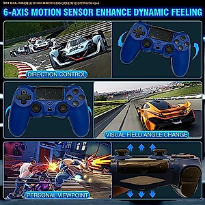 GameNext 【Blue, Upgraded Wireless P4 Remote Controller Compatible with PS-4/Slim/Pro with Dual Vibration/6-Axis Motion Sensor/Audio Replacement for PS-4 Controller