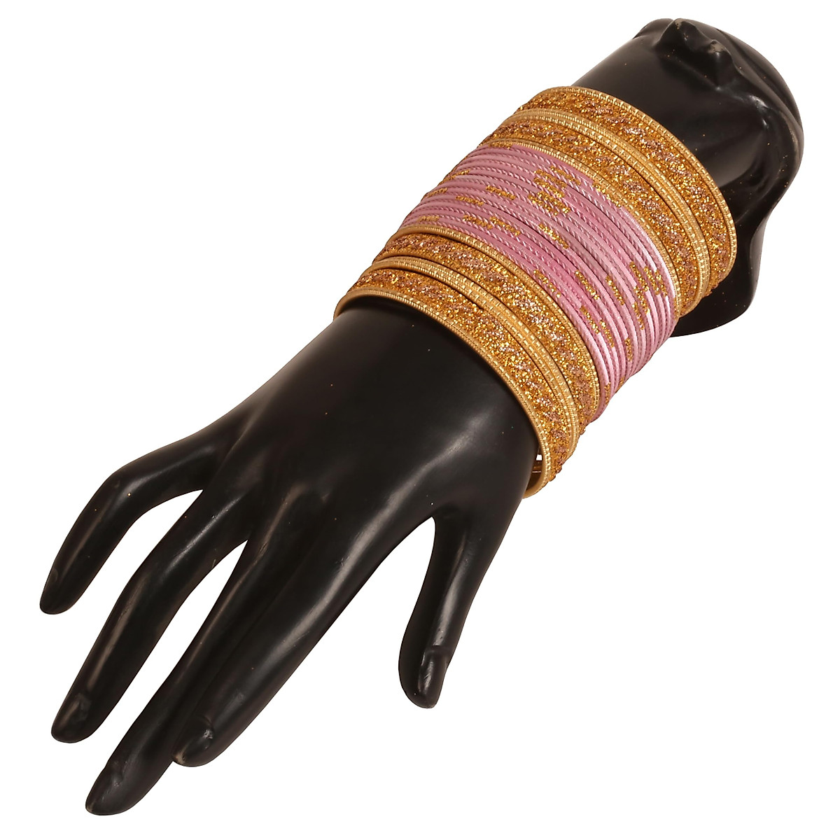 Touchstone Indian Bollywood Glamorous Fashion Wrist Enhancing Shimmering Golden Glitters Textured Peach Color Designer Jewelry Bracelets Bangle Chura. Set of 48 in Gold Tone for Women.