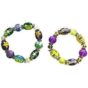 Linpeng GBP-062/070 2-Piece Fiona Hand Painted Moon Star Planet and Bees Glass Beads Stretch Bracelets