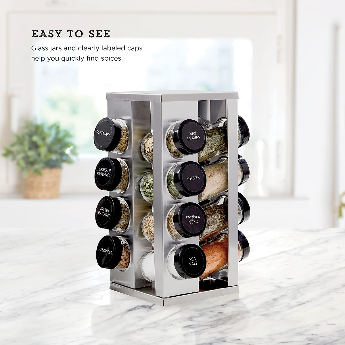 Kamenstein Heritage 16-Jar Revolving Countertop Spice Rack Organizer with Free Spice Refills for 5 Years