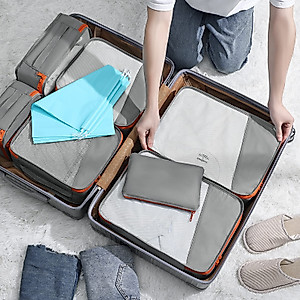 DIMJ Packing Cubes for Travel, Travel Cubes for Packing, Luggage Packing Cubes with Shoe Bag, 10 Pack Mesh Packing Cubes for Suitcases, Travel Cubes with Cosmetics Toiletries Bag (Grey)