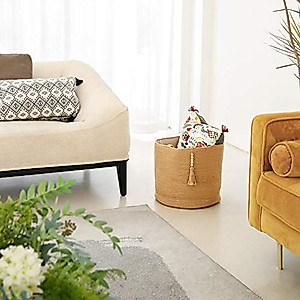 Mkono Woven Storage Basket Decorative Rope Basket Wooden Bead Decoration for Blankets,Toys,Clothes,Shoes,Plant Organizer Bin with Handles Living Room Home Decor, Jute, 16" W × 13.8"L