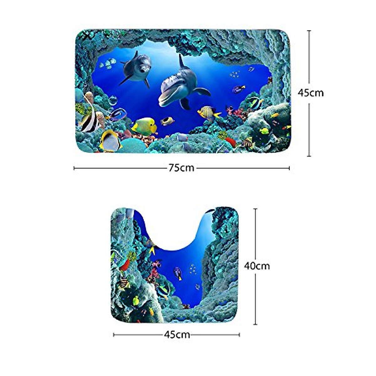 Amagical 3 Piece Ocean Style Underwater World Dolphin Bathroom Mat Contour Mat Fabric Shower Curtain Bathroom Shower Curtain Sets with 12 Hooks