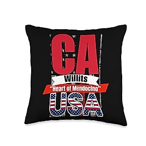 Willits CA Californian, Heart of Mendocino City Willits CA Californian, Heart of Mendocino Souvenir Wear USA Throw Pillow, 16x16, Multicolor