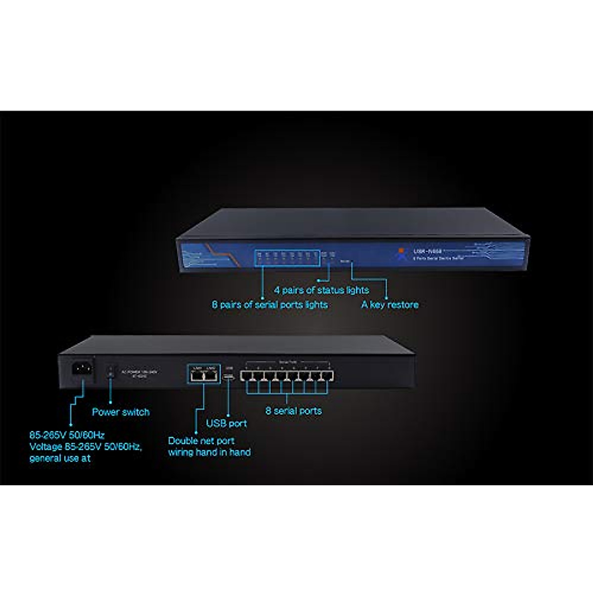 USR-N668 8 Ports Serial Ports Device RS232/RS485/RS422 Serial to Ethernet Converters Module Support TCP Server/UDP Client