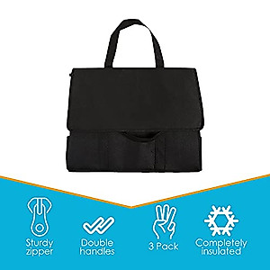 Houseables Insulated Bags, Reusable Groceries Tote, Thermal Shopping Bag, 3 Pack, Black, 16" x 13" x 9", Extra Large (XL), Refrigerated Grocery Delivery, Hot, Cold, Frozen Foods Cooler, With Zipper