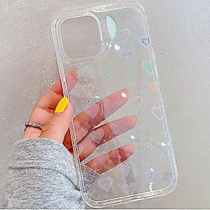 SmoBea Compatible with iPhone 13 Mini Case, for Laser Glitter Bling Heart Soft & Flexible TPU and Hard PC Back Shockproof Cover Women Girls Heart Pattern Phone Case (Rainbow Heart/Clear)