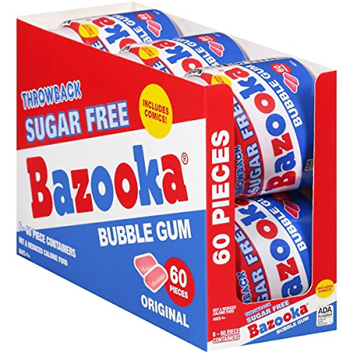 Bazooka Sugar Free Easter Bubble Gum - 60 Count To Go Cup (Pack Of 6) For Easter Basket Stuffers - Pink Chewing Gum Easter Candy In Original Sugarless Flavor - Easter Decorations For Easter Egg Hunts