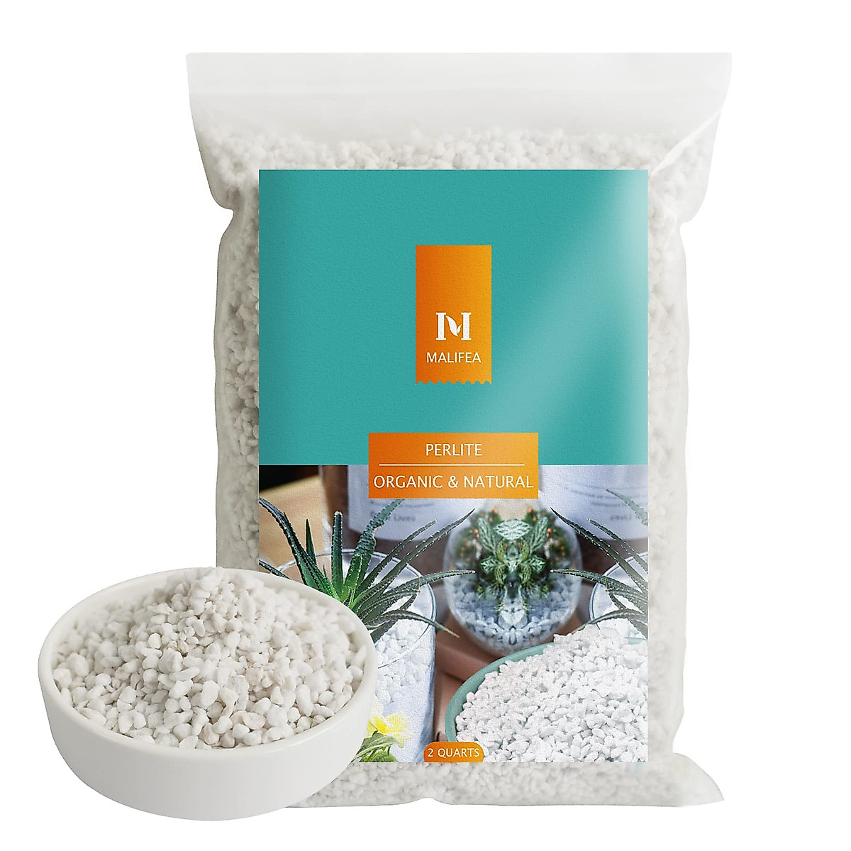Malifea 2 QT Organic Perlite for Plants，Natural Horticultural Soil Additive Conditioner Mix，Improve Drainage and Ventilation, Promote Root Growth and Soil Health, Ideal for Potting Mixes