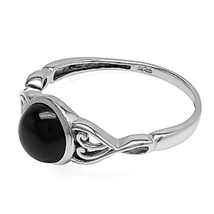 Silvershake 7mm Natural Black Onyx 925 Sterling Silver Victorian Style Solitaire Ring Size 11