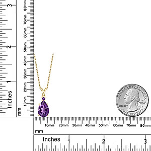 Gem Stone King 18K Yellow Gold Plated Silver Purple Amethyst Pendant Necklace For Women | 2.36 Cttw | Pear Shape 12X8MM | with 18 Inch Silver Chain