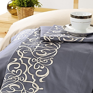 Superior Embroidered Cotton Duvet Cover Set, Soft Bedding Covers, 1 Duvet Cover with Button Closure, 2 Pillow Shams, Greek Key Design, Harrison Collection, Full/Queen, White