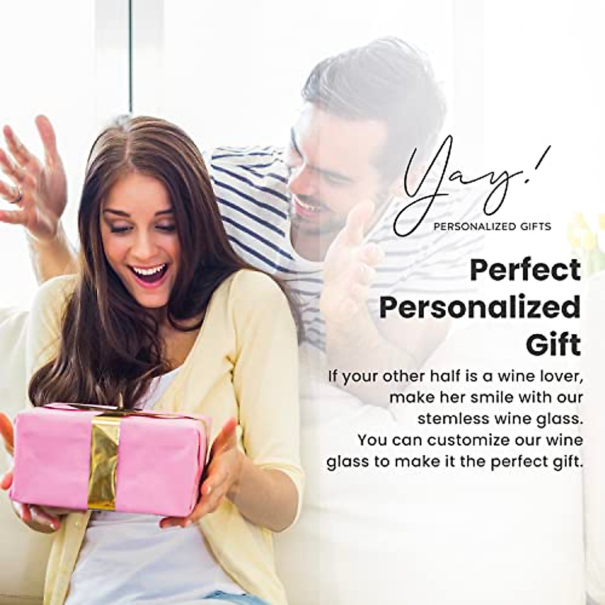 Yay! Personalized Gifts Never Too Far To Wine Together Customizable Wine Glass - Long Distance Friendship Gift, Moving Away Gift or Housewarming Gift (20oz Stemless Wine)