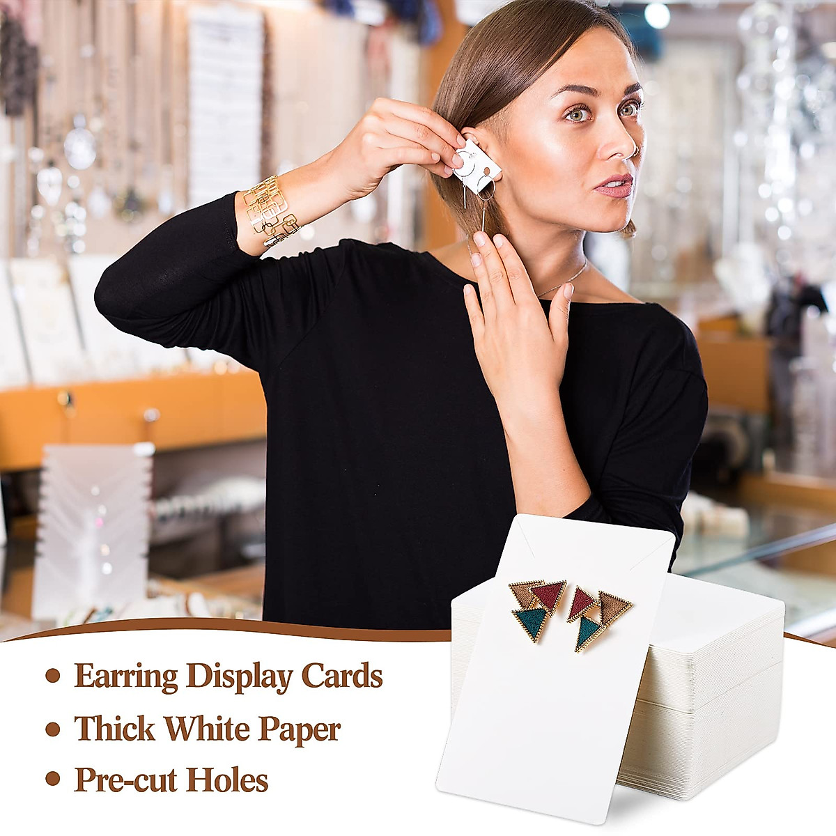 Blulu 31 Pack Wooden Earring Display Stand 7 Slots jewelry Display Holder with Earring Card for Selling Vendors Retail Show(Wood, White)