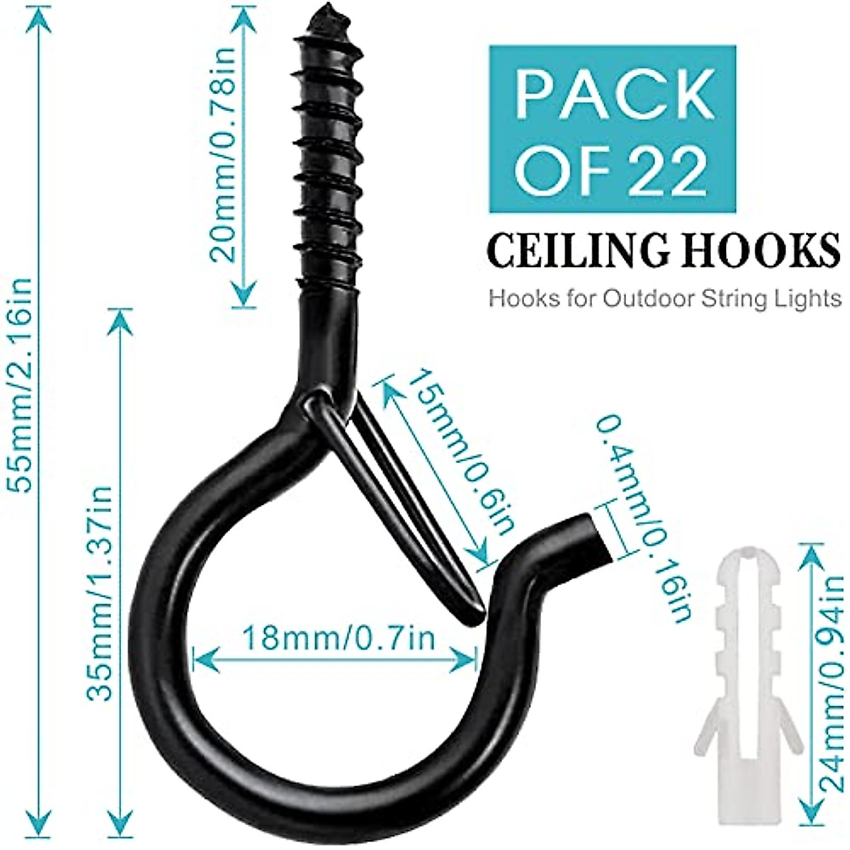 22 PCS Screw in Hooks Outdoor String Lights Safety Screw Hook Ceiling Hooks with Safety Buckle Wall Hangers & Led Lights Hangers for Party and Festival Decorations ging