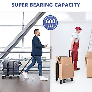 KEDSUM Aluminum Panel Folding Hand Truck Dolly, 90 & 135° Foldable Dolly Cart, Heavy Duty Luggage Cart, Platform Cart Utility Cart with 6 Wheels & 2 Lashing Straps for Moving, Travel, Shopping Use