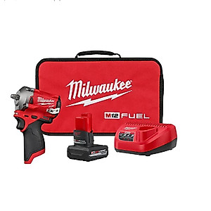 Milwaukee M12 FUEL 12-Volt Lithium-Ion Brushless Cordless Stubby 3/8 in. Impact Wrench Kit with (1) High Output 5.0 Ah Battery
